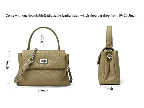 DORIS&JACKY Genuine Leather Top Handle Handbags Small Satchel Crossbody Purse With Lock Flap (3-Grey)
