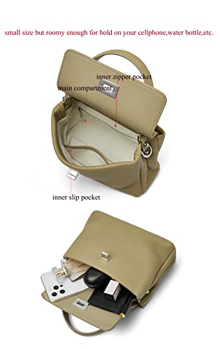 DORIS&JACKY Genuine Leather Top Handle Handbags Small Satchel Crossbody Purse With Lock Flap (3-Grey)