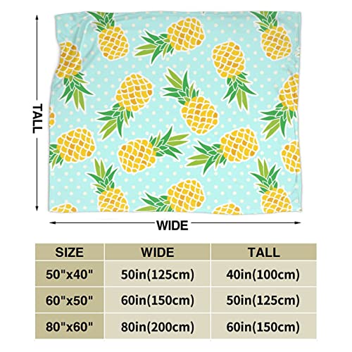 Perinsto Cute Pineapples Throw Blanket Ultra Soft Warm All Season Polka Dots Background Decorative Fleece Blankets for Bed Chair Car Sofa Couch Bedroom 50"X40"