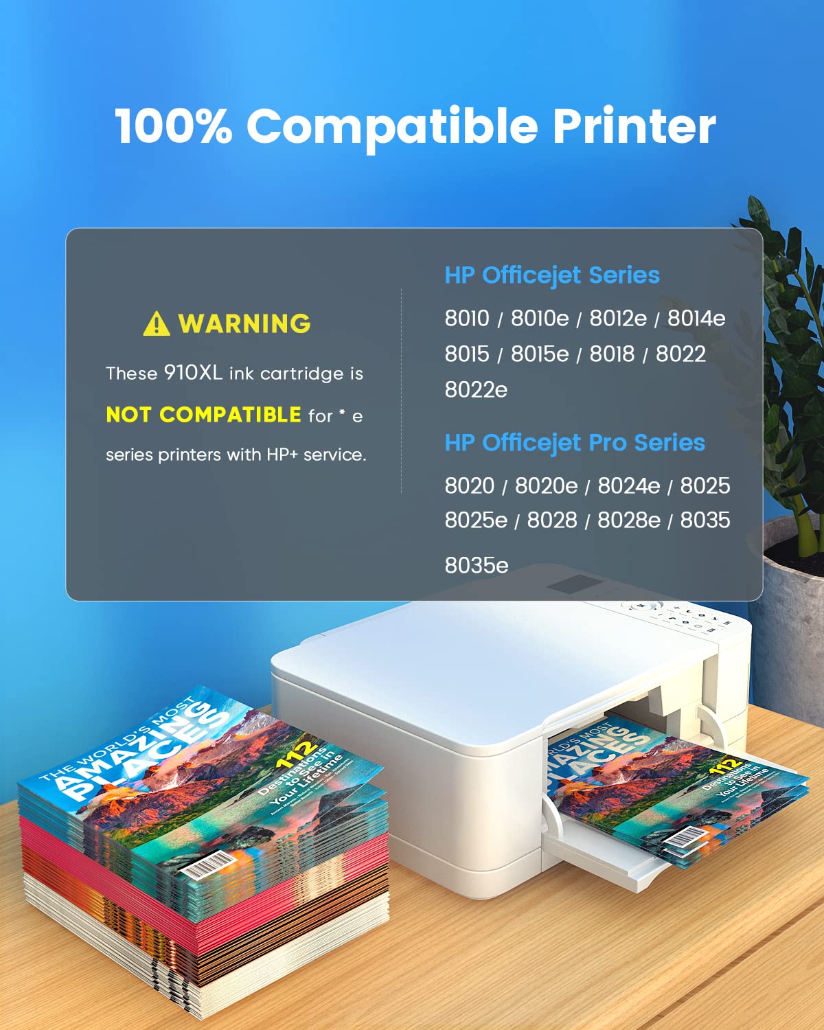 PACITEK 910XL Compatible Black Ink Cartridge Replace HP 910 Ink, Work with HP OfficeJet 8025e 8035e 8025 8035 8028 8022 8020 Printer
