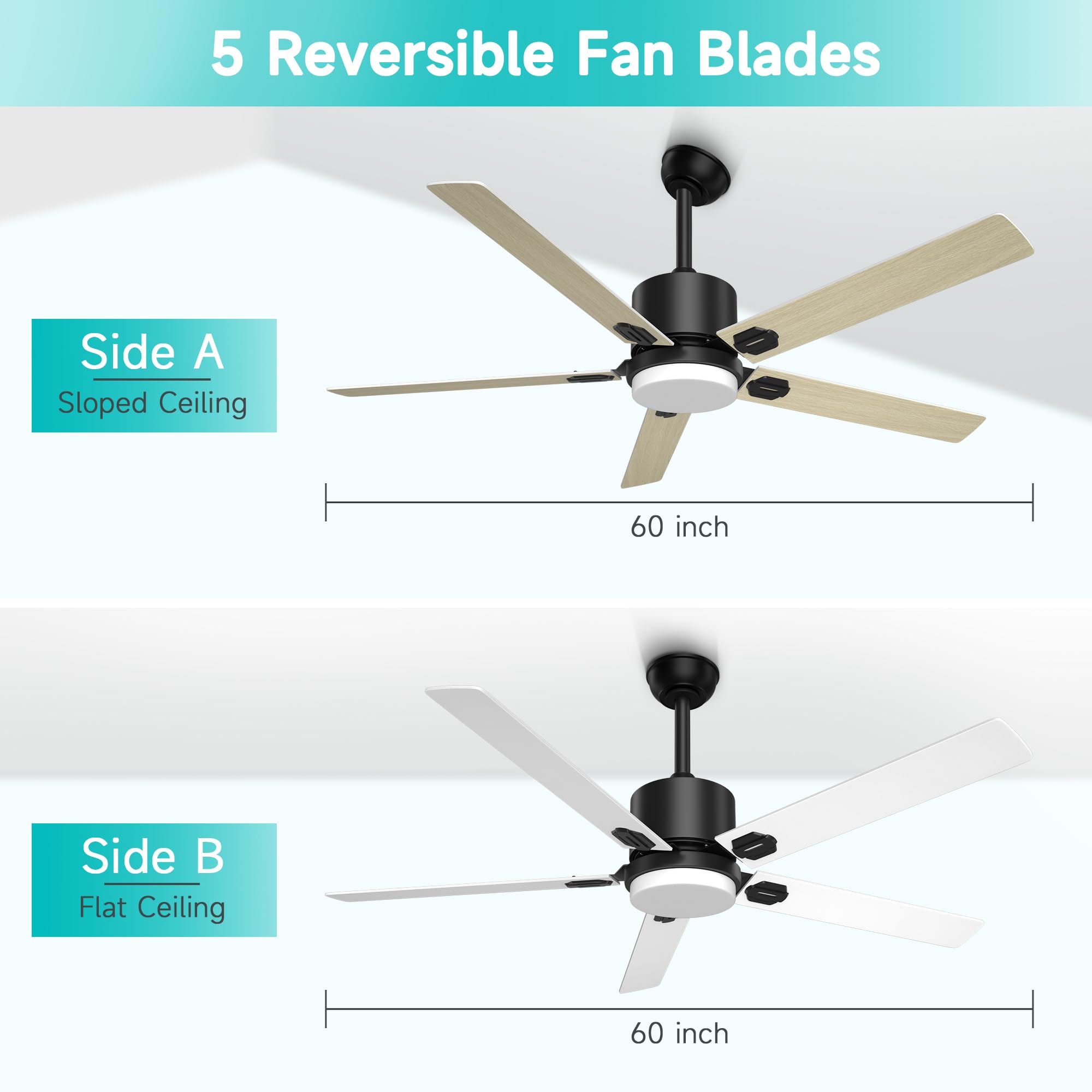BECLOG 60" Ceiling Fan with Light, Ceiling Fans Indoor Outdoor with Remote Ceiling Fan DC Motor with Lights LED for Patios, Bedroom, Farmhouse, Dining Room, Kitchen, Living Room