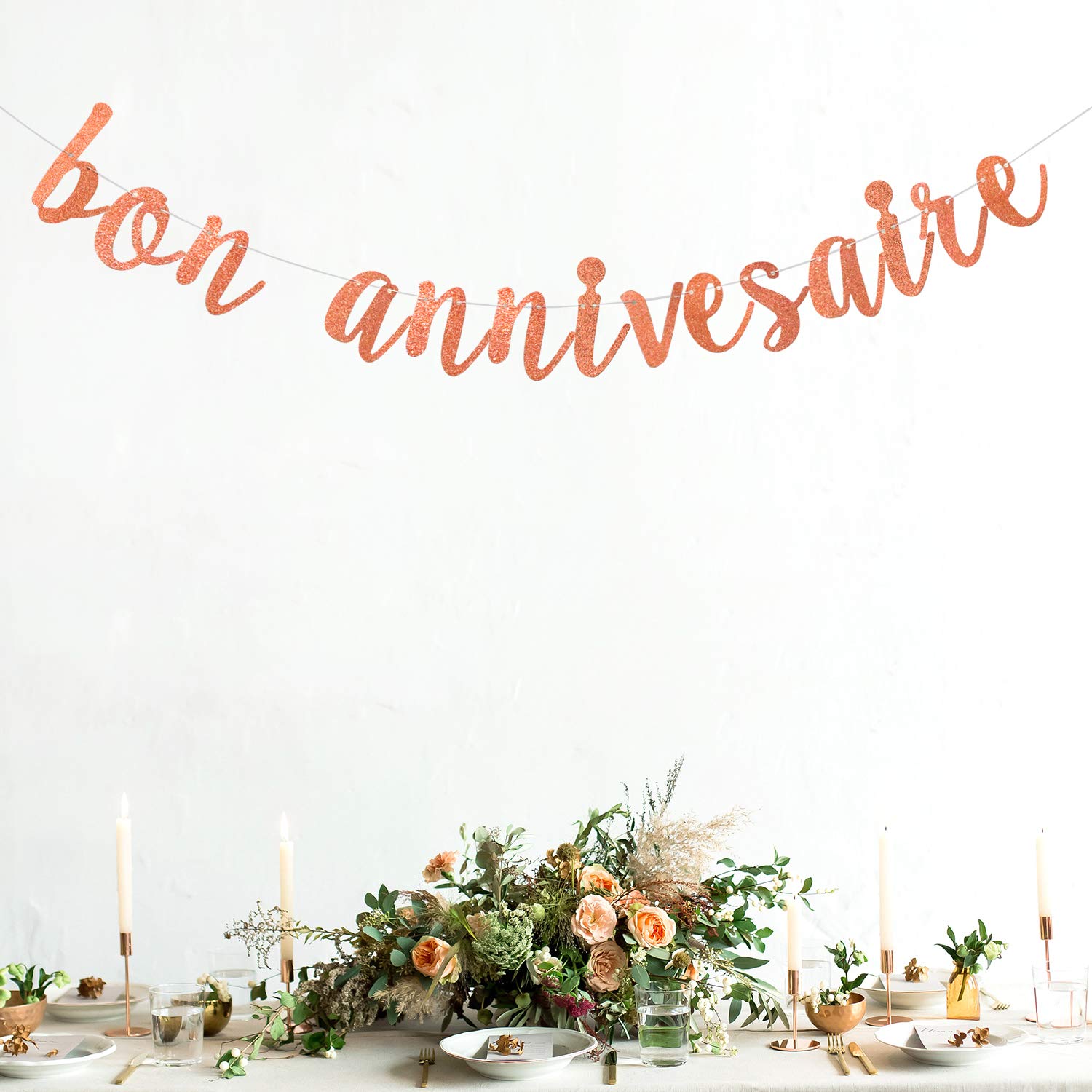 Rose Gold Bon Anniversaire Banner-Anniversaire Party Decorations Supllies-Birthday Party Sign Decors