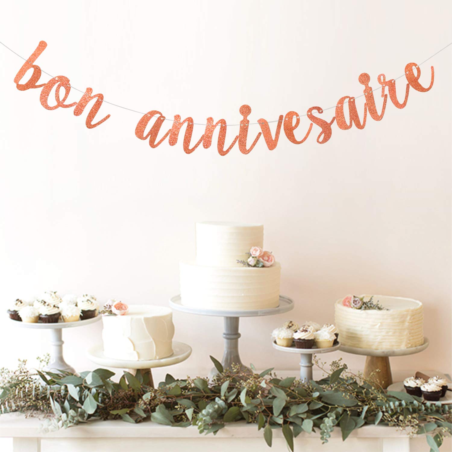 Rose Gold Bon Anniversaire Banner-Anniversaire Party Decorations Supllies-Birthday Party Sign Decors