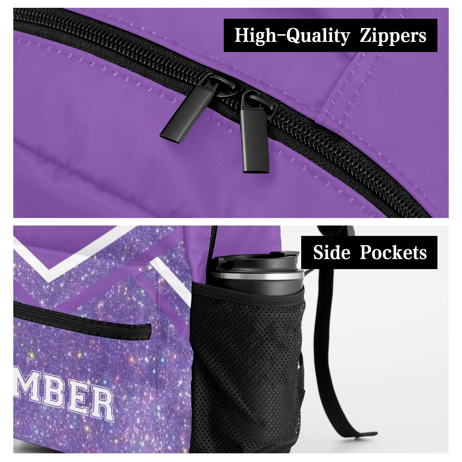 Cheerleader Cheer Purple Backpack with Name Text Custom Laptop Bag for Work Travel Office