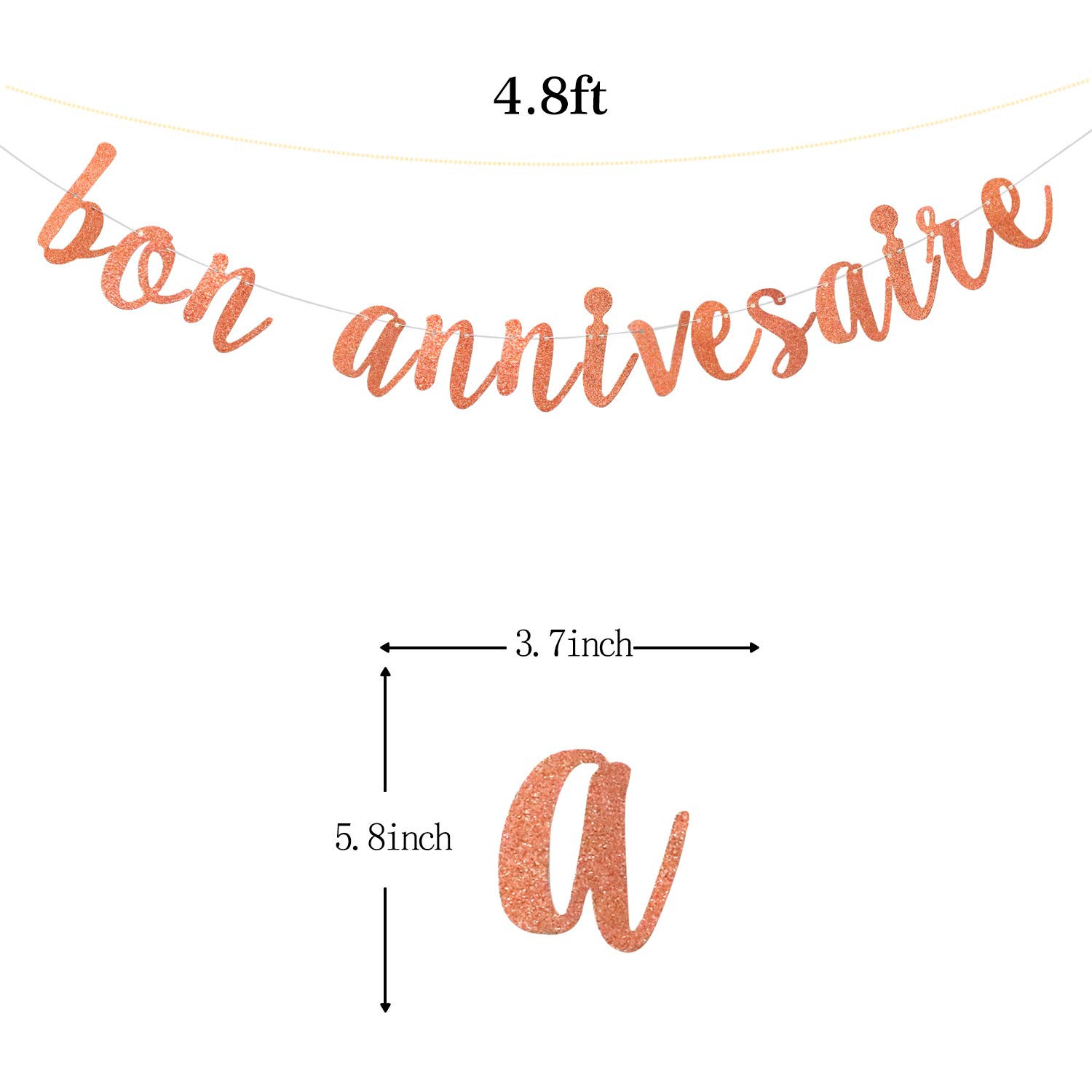Rose Gold Bon Anniversaire Banner-Anniversaire Party Decorations Supllies-Birthday Party Sign Decors