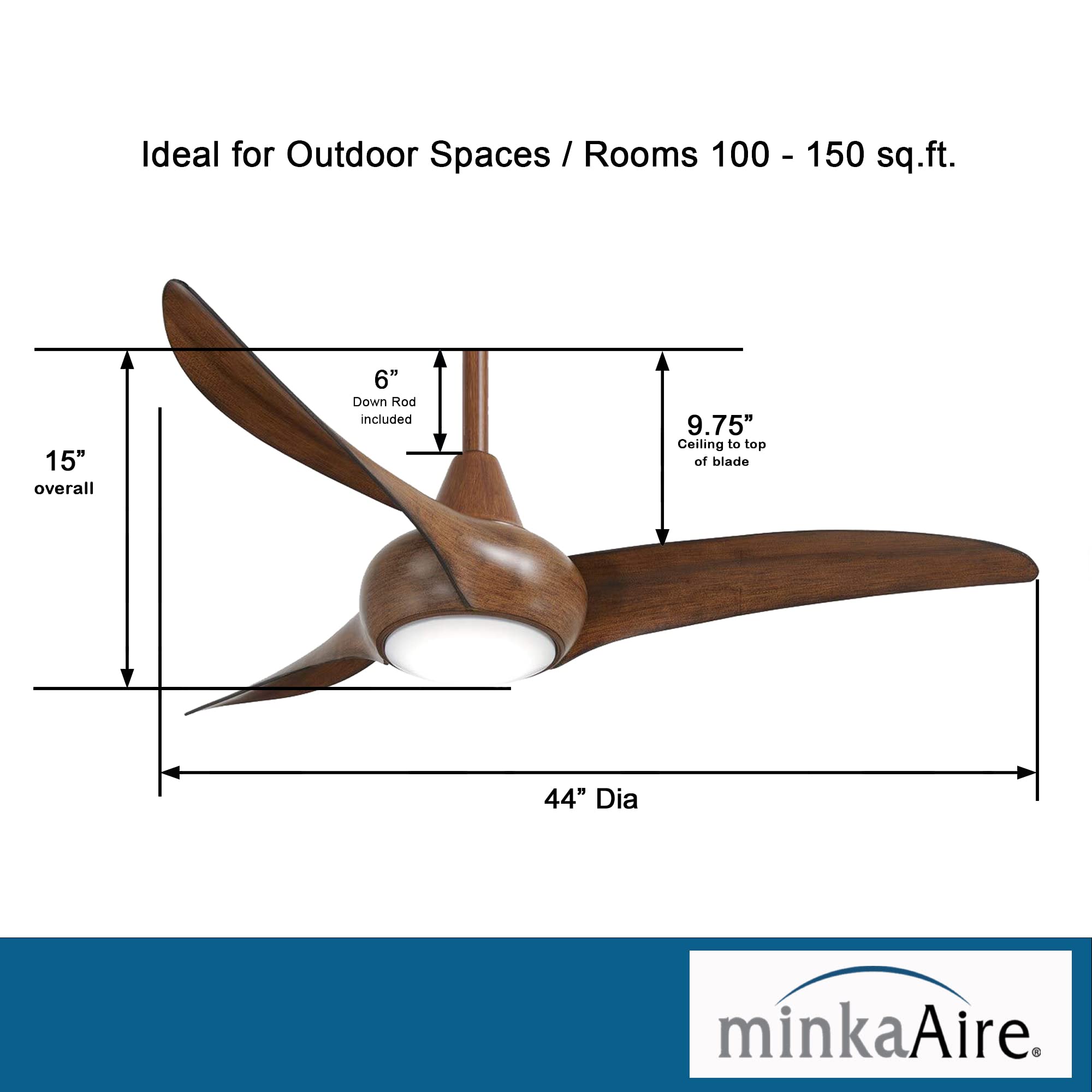 MINKA-AIRE F845-DK Light Wave 44 inch Ceiling Fan with LED Light and Remote Control, Brown Distressed Koa Finish