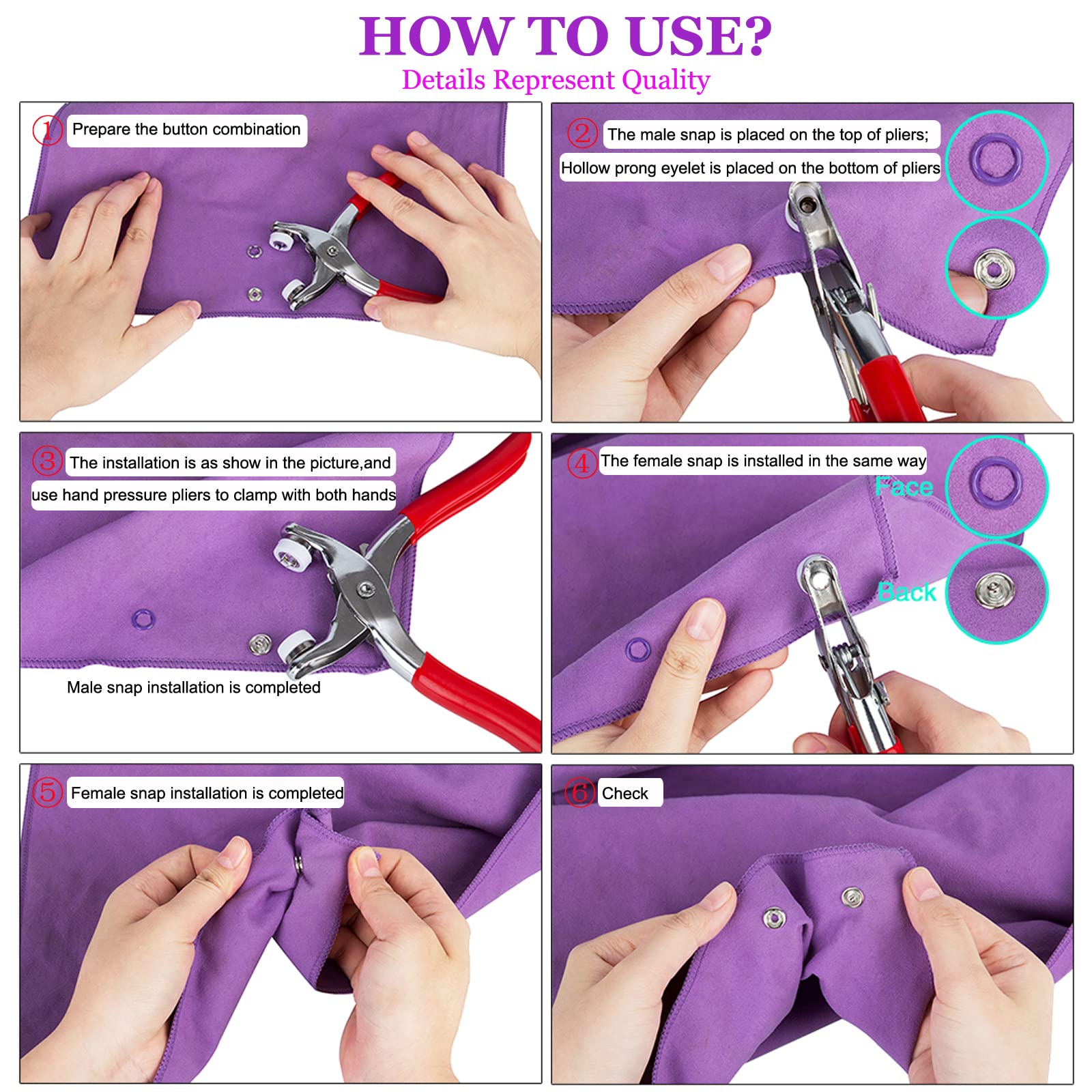 CHEPULA Craftsmanship DIY 200 Sets Metal Snaps Buttons with Fastener Pliers Press Tool Kit for for Sewing and Crafting (10 Colors,9.5mm)