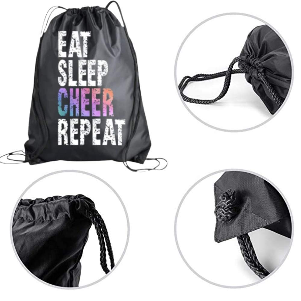 Sportybella - Cheer Drawstring Bag - Eat Sleep Cheer Repeat, Cheerleading Competition Bag, Sport Cinch Sack, Gift for Cheerleaders