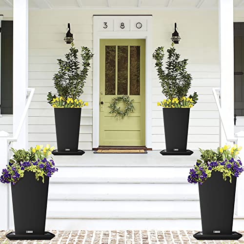 Elevens Tall Planters 30 Inch Tapered Square Planters Garden Flower Pots,Large Planter for Patio,Indoor/Outdoor Planter with Tray Black-2 Pack