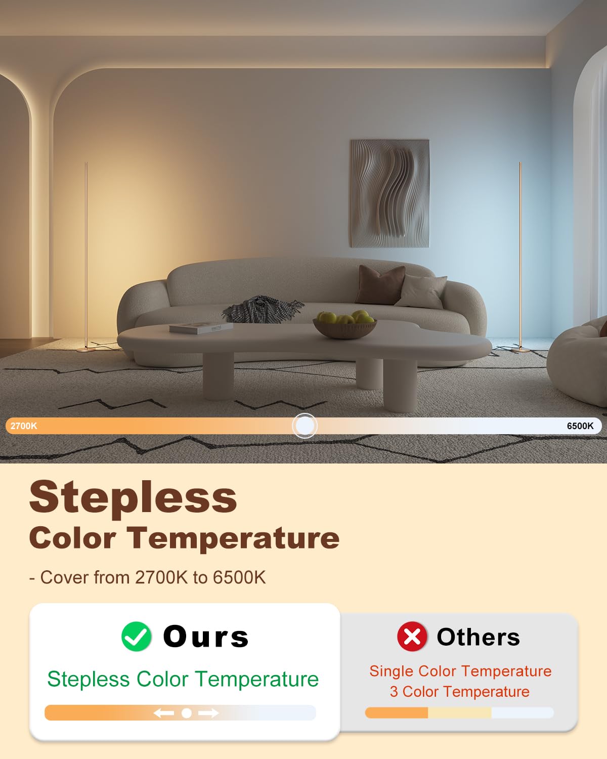 TACAHE Minimalist Corner Floor Lamp - 2700K-6500K Dimmable LED Night Light - Modern Standing Mood Lamp with Remote Control for Living Room, Bedroom - 57" 12W - Gold