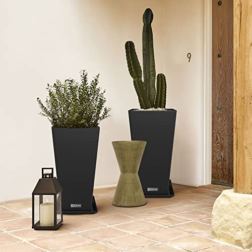 Elevens Tall Planters 30 Inch Tapered Square Planters Garden Flower Pots,Large Planter for Patio,Indoor/Outdoor Planter with Tray Black-2 Pack