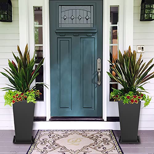 Elevens Tall Planters 30 Inch Tapered Square Planters Garden Flower Pots,Large Planter for Patio,Indoor/Outdoor Planter with Tray Black-2 Pack