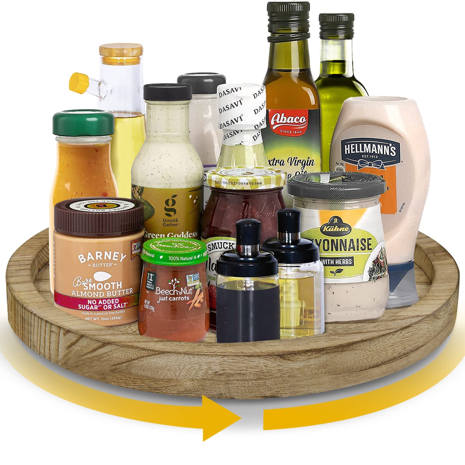 Wood Lazy Susan Turntable Organizer, Table Spinning Spice Rack Organizer for Cabinet, Rustic Wood Rotating Tray, Pantry Cabinet 360 Degree Rotating Storage Tray for Kitchen, Pantry Countertop, Fridge