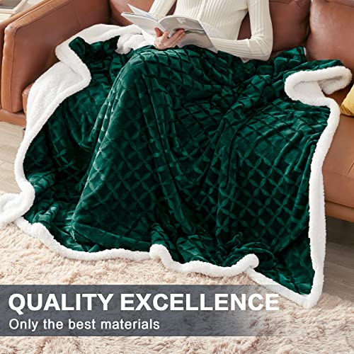 inhand Sherpa Throw Blanket 51”x63” Warm Soft Large Forest Green Sherpa Fleece Blankets and Throws Cozy Fluffy Reversible Flannel Fleece Blanket for Couch Sofa Bed Lap Plush Fuzzy Brushed Blanket