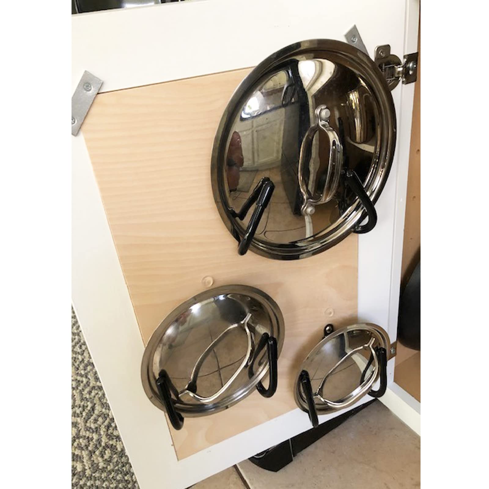 Cabinet Door Pan Lid Organizer, Set of 4, Wall Mount Pot Lid Rack Pot Lid Storage Rack Pan Covers Holder - No Scratch - No Pot Lid