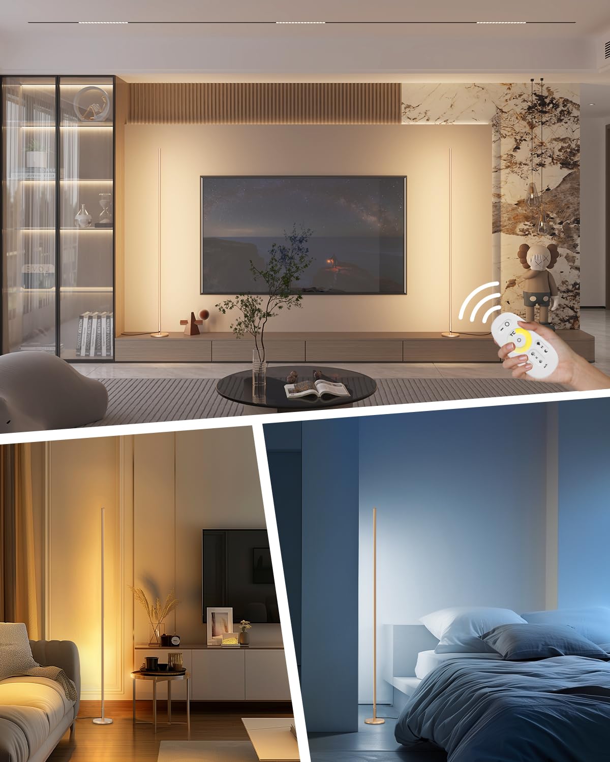TACAHE Minimalist Corner Floor Lamp - 2700K-6500K Dimmable LED Night Light - Modern Standing Mood Lamp with Remote Control for Living Room, Bedroom - 57" 12W - Gold