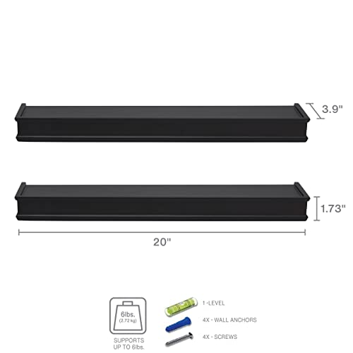 MELANNCO Modern Traditional Floating Wall Shelves for Bedroom, Living Room, Nursery, Office, Set of 2, 20 Inch, Black Finish