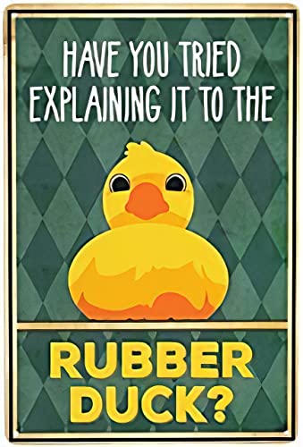 asbwuo Funny Rubber Duck Have You Tried Explaining To The Rubber Duck? Funny Bathroom Metal Tin Sign Wall Decor Metal Tin Signs, Vintage Art Poster Plaques Kitchen Home Wall Decor 6X8 Inch