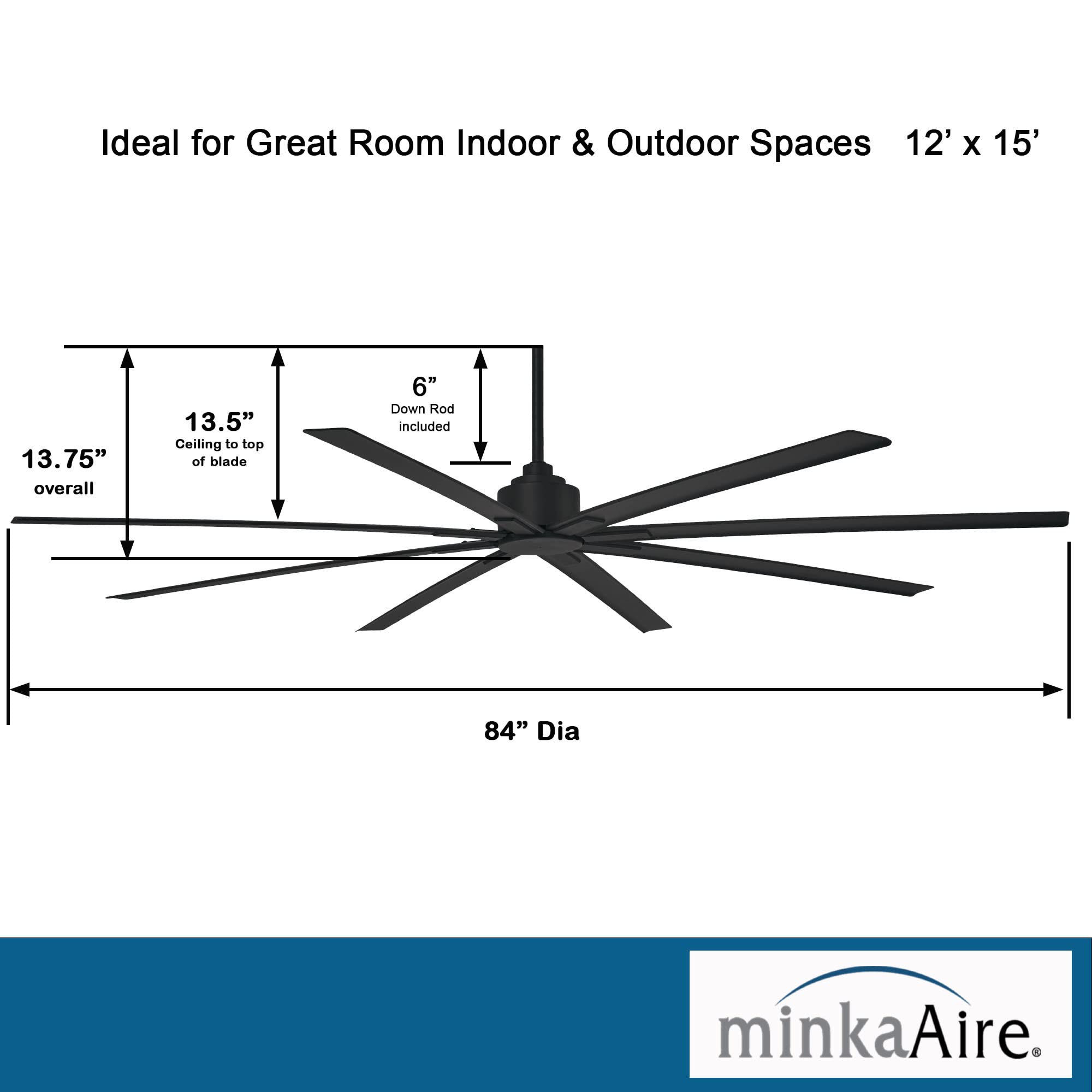 MINKA-AIRE F896-84-CL Xtreme H2O 84 Inch Outdoor Ceiling Fan with DC Motor, Coal Black Finish