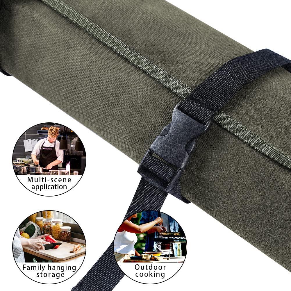 JNMMPEARL Chef’s Knife Roll Bag, Waxed Canvas Knife Cutlery Carrier,Knife Pouch Holders With 10 Slots Plus 1 Zipper Pockets, storage bag for knives,gifts for chefs and cooking beginners, ArmyGreen