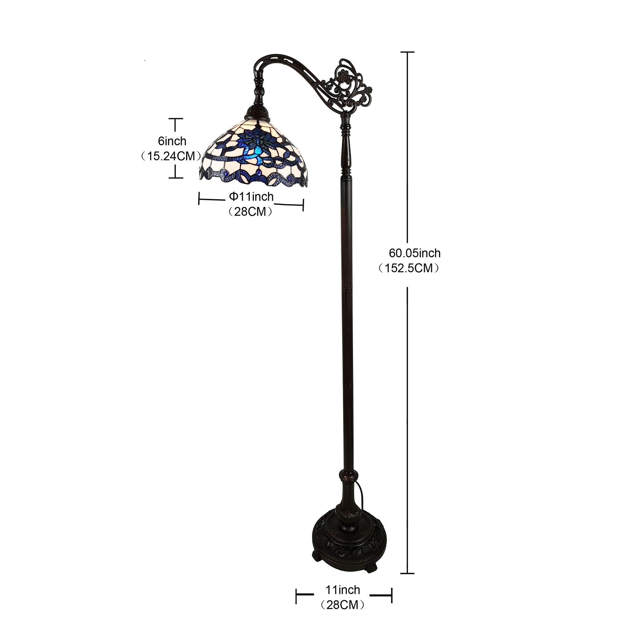 Warehouse of Tiffany TF473-FL12 Vinn 11-inch Blue/White Flower Design Glass/Bronze Tiffany-Style Reading Floor Lamp