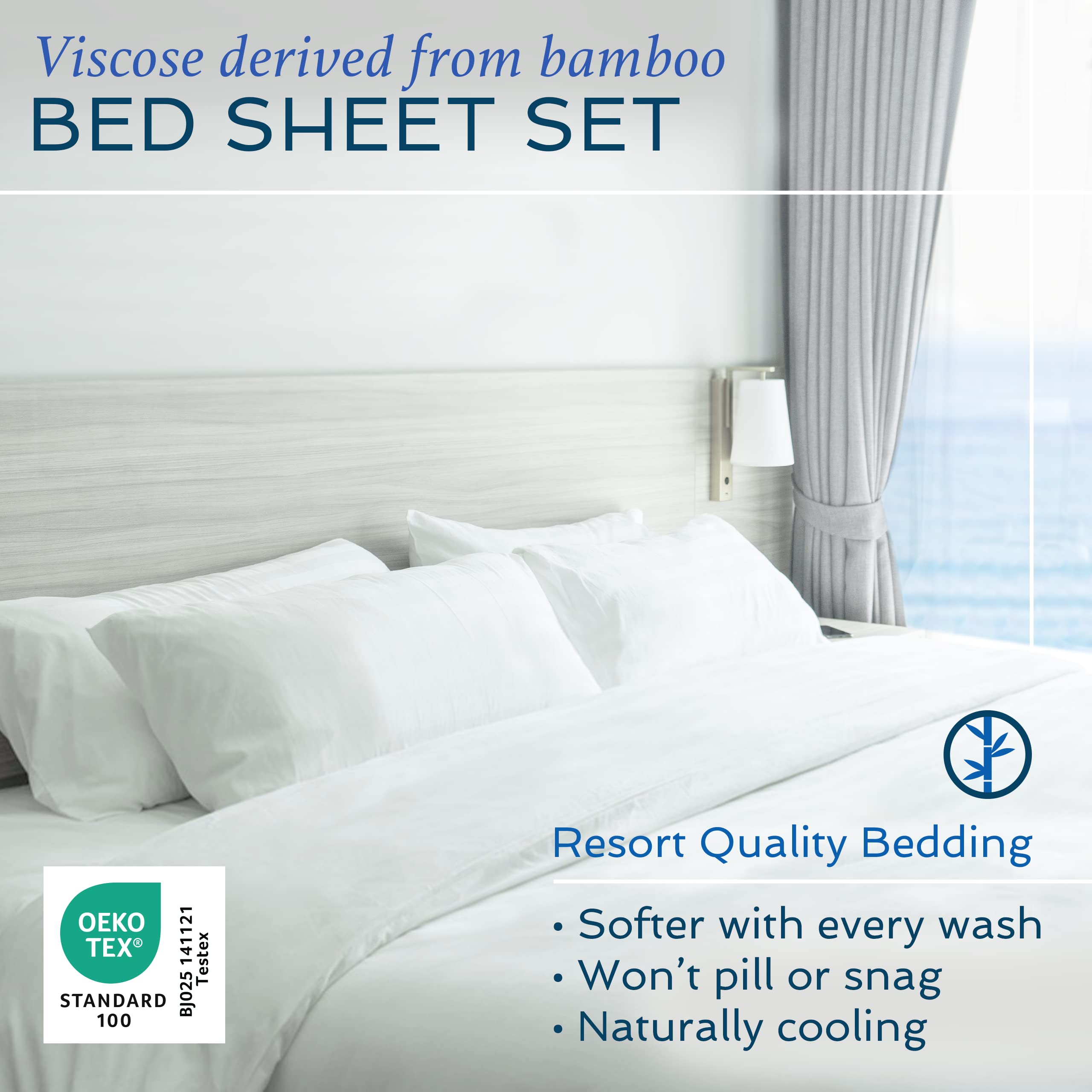 Hotel Sheets Direct 100% Bamboo Sheets - Queen Size Sheet and Pillowcase Set - Cooling, 4-Piece Bedding Sets - White