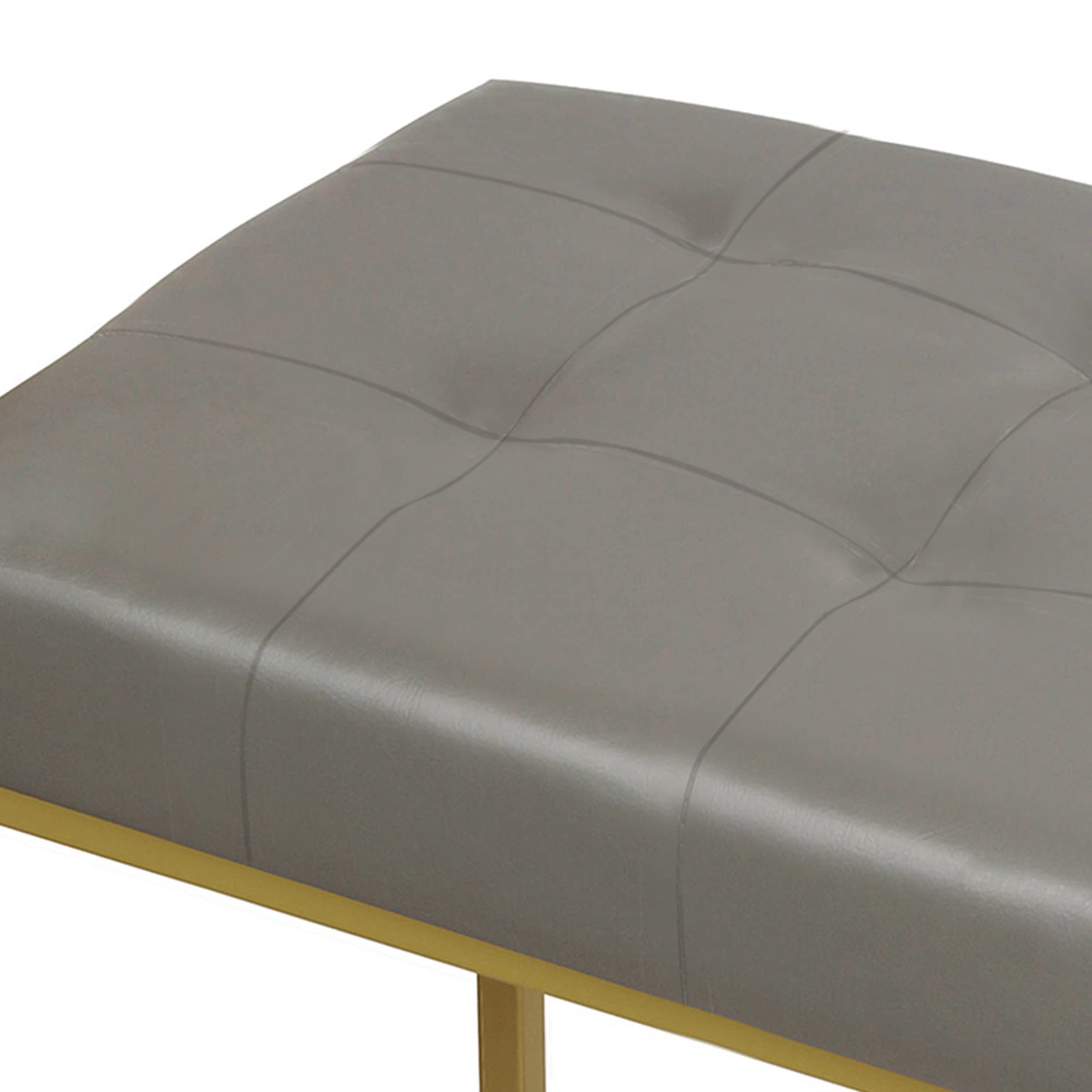GIA 24-Inch Counter Height Square Metal Stool with Footrest and Tufted Gray Vegan Leather Upholstery, Gold Frame, Qty of 1