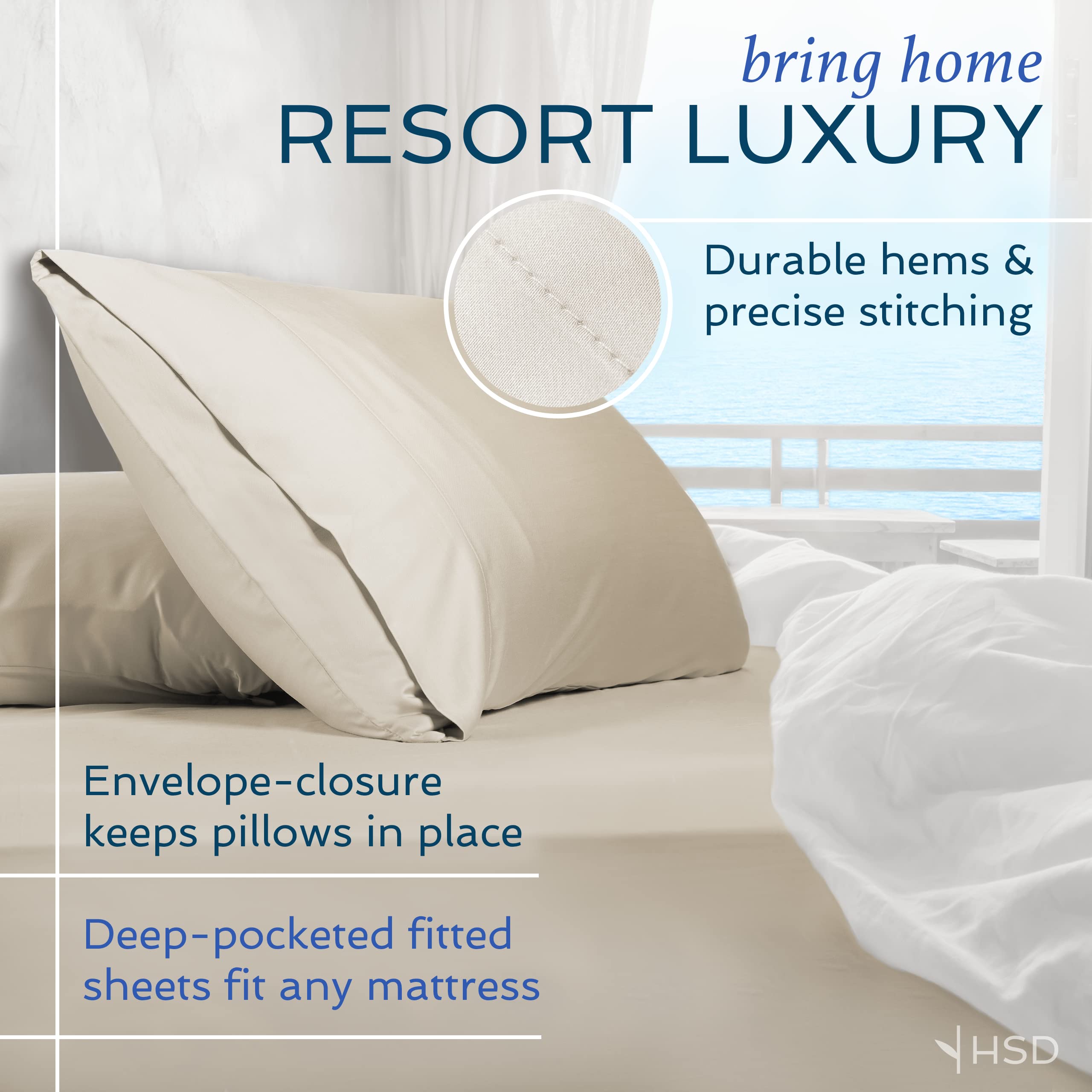 Hotel Sheets Direct 100% Bamboo Sheets - Queen Size Sheet and Pillowcase Set - Cooling, 4-Piece Bedding Sets - White