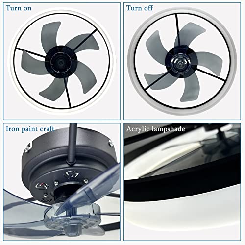PIPRE 20'' Modern Low Profile Ceiling Fan with Light, Dimmable Low Profile Ceiling Fans with,Smart 3 Light Color Change and 6 Speeds - Black