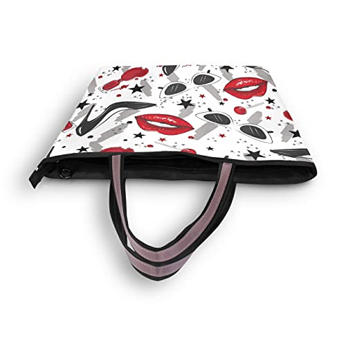 Tote Bag Aesthetic (Lips Heels), Large Capacity Zipper Women Grocery Bags Purse for Daily Life 2 Sizes