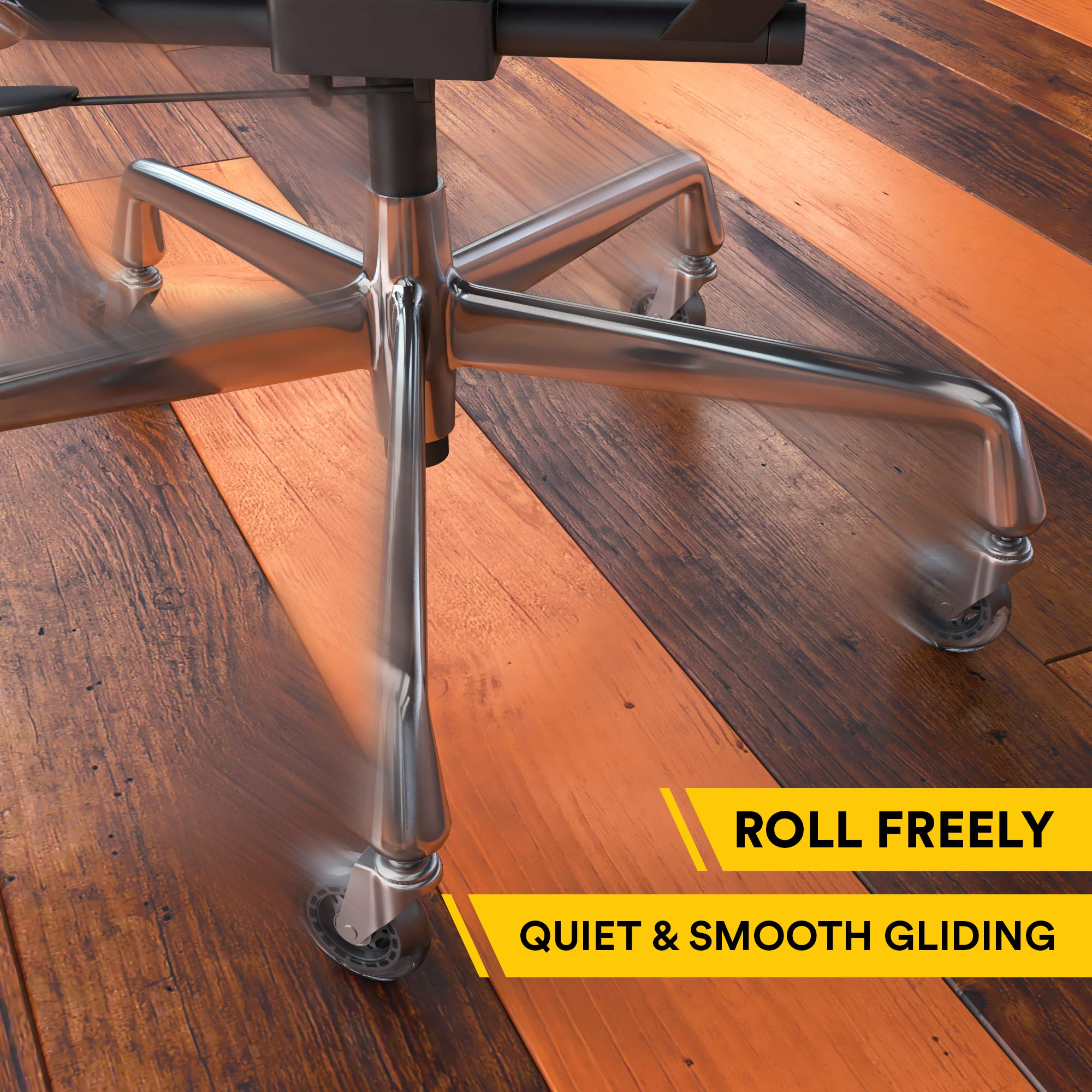 Office Chair Caster Wheels Replacement - Set of 5 HARDWOOD FLOOR Chair Wheels - No Chair Mat Needed - 3" Rollerblade Style HEAVY DUTY Desk Chair Casters With Soft Rubber Wheels, Smooth & Silent