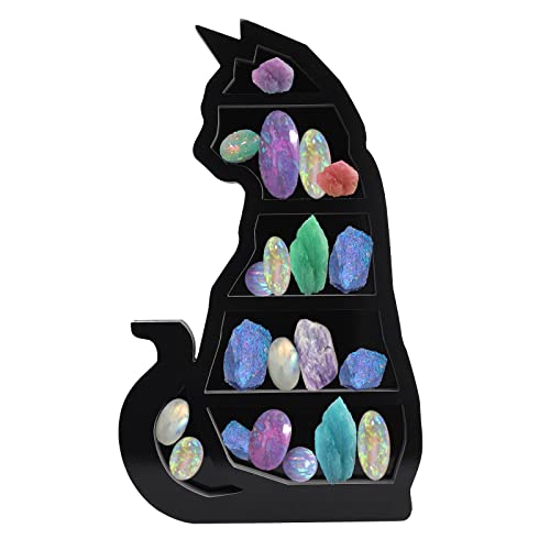 Takefuns Wooden Cat Shelf, Cat Shaped Floating Shelves for Crystal, Stone Storage Shelf Display Rack, Wood Display Shelf for Living Room Bedroom Bathroom (Cat)