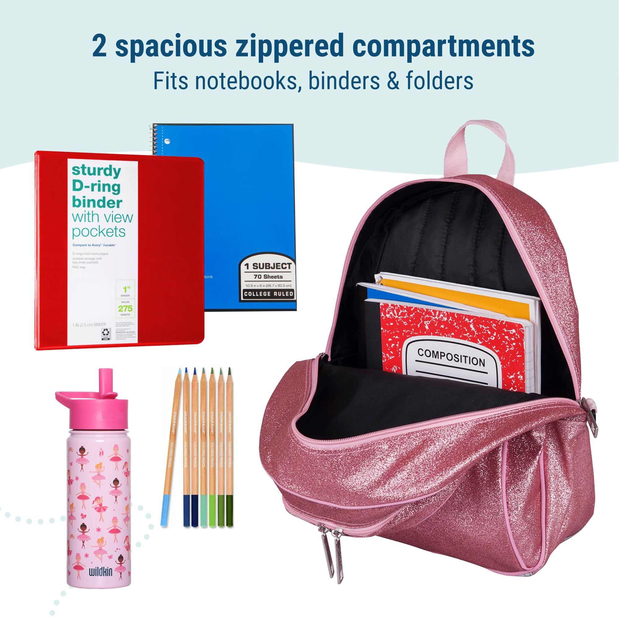 Wildkin 15-inch Kids Backpack β Durable, Padded, Adjustable for School & Travel - Pink Glitter