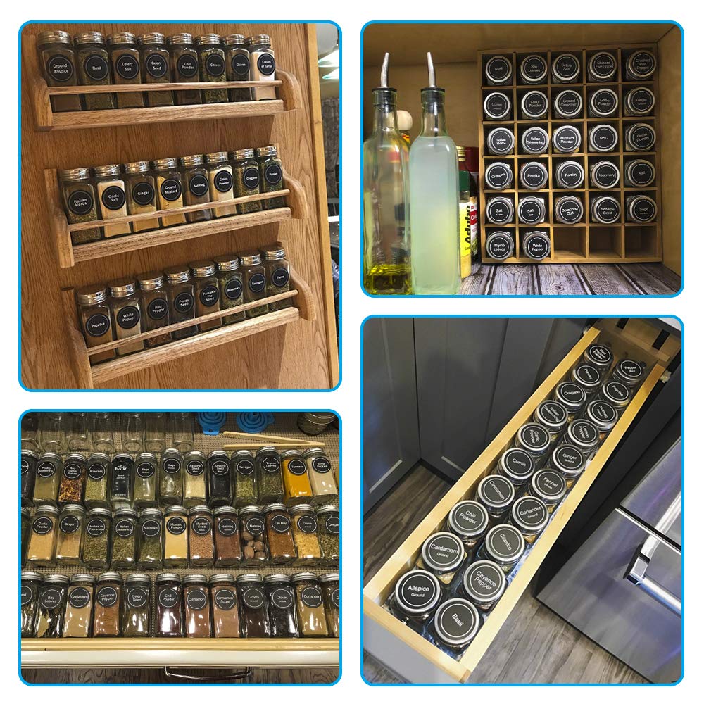 AOZITA 24 Pcs Glass Spice Jars/Bottles with Spice Labels - 4oz Empty Square Spice Containers, Condiment Pot - Shaker Lids and Airtight Metal Caps - Silicone Collapsible Funnel Included