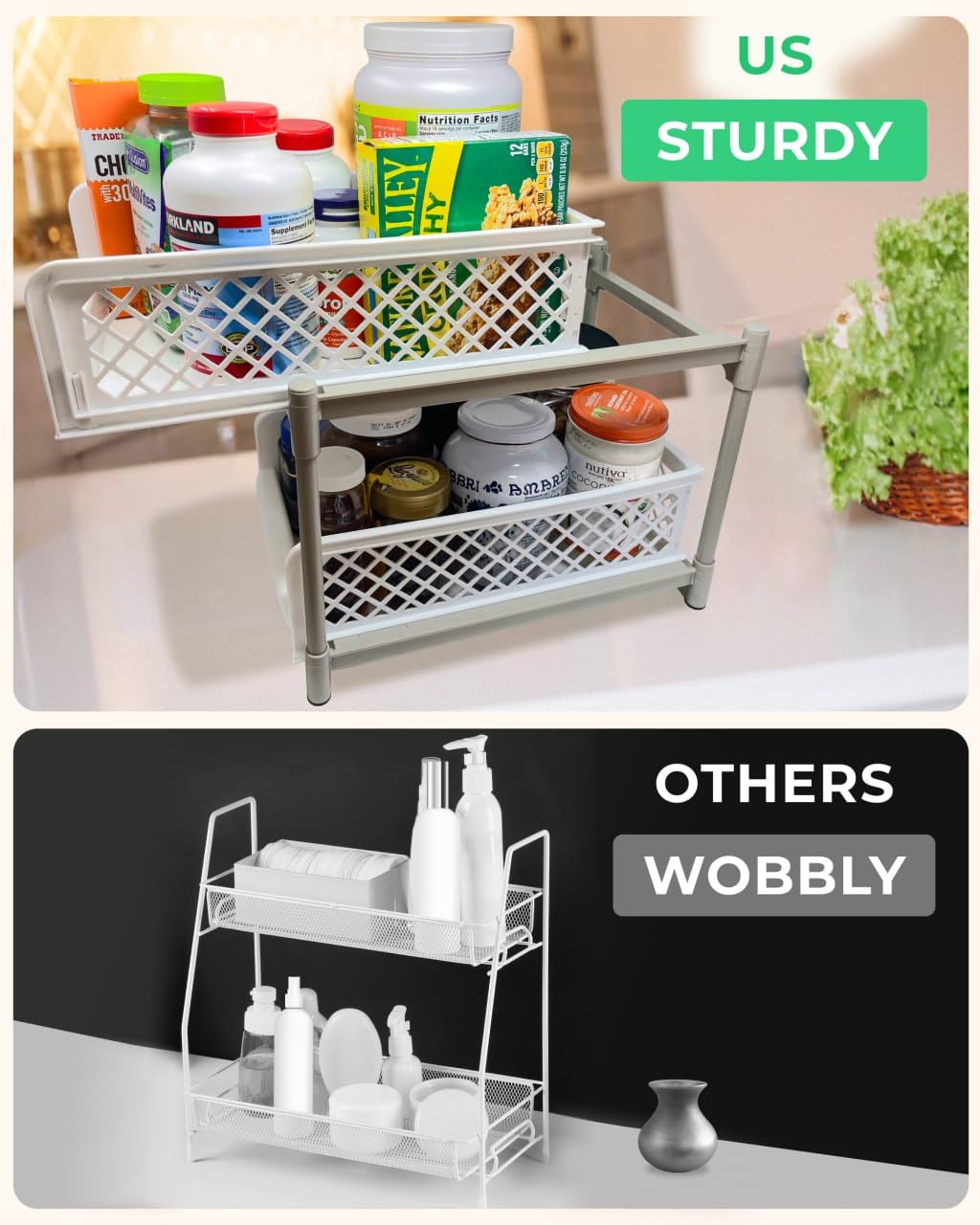 Skywin Drawer Storage 2 Tier Sliding Cabinet Pull Out Organizer | Bathroom Organizer | Under Sink Organizers and Storage | Cabinet Organizers and Storage