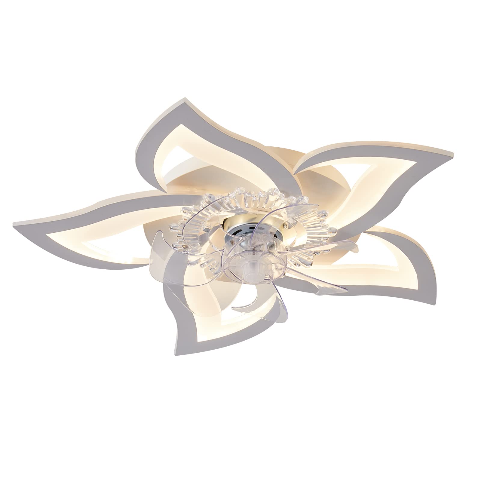 REYDELUZ Low Profile Ceiling Fan with Lights,Modern Dimmable Flower Shape Ceiling Light Fan with Remote Control/App Control,for Bedroom/Children’s Room - White