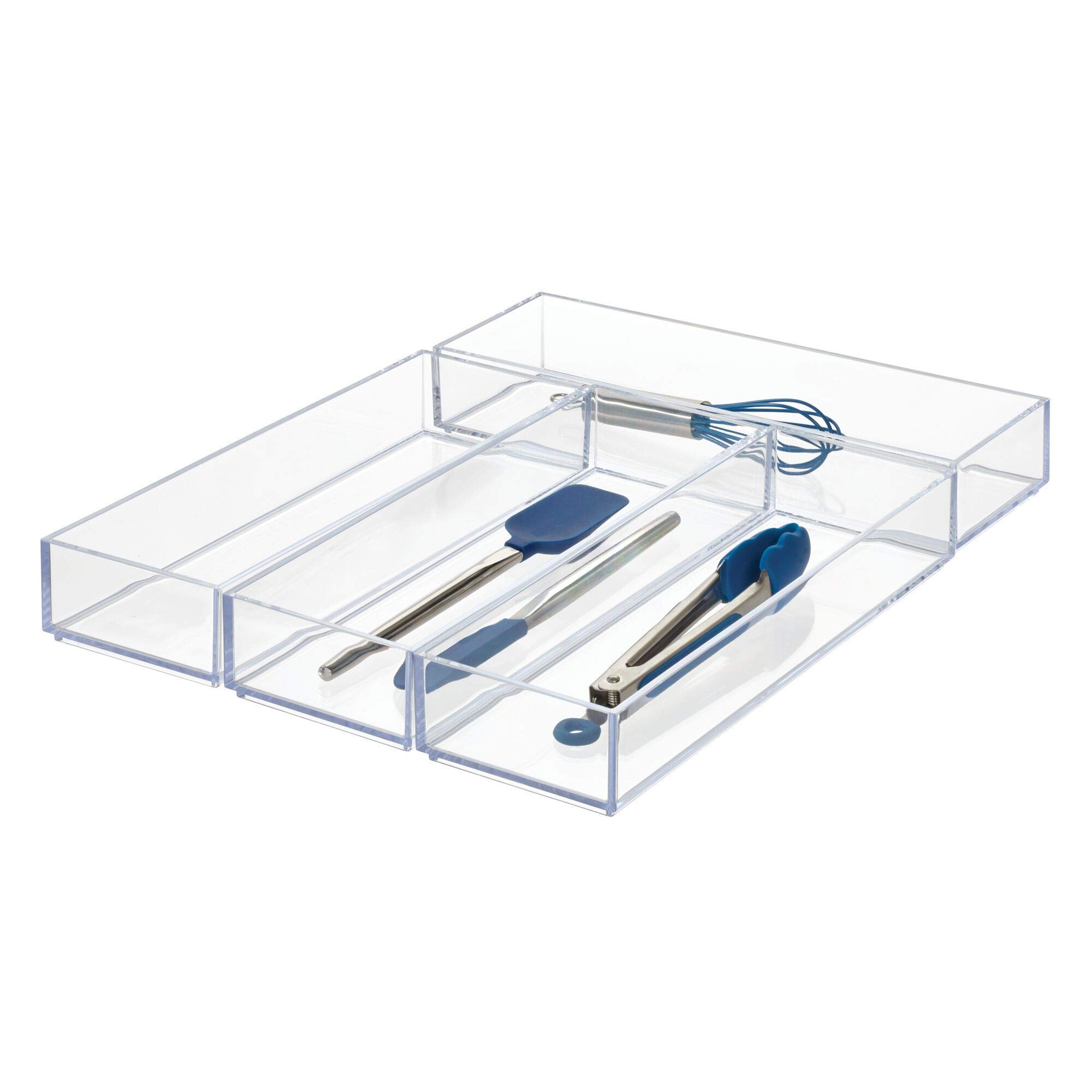iDesign Clarity Drawer, Kitchen and Bathroom Organization Silverware, Spatulas, Gadgets, Large-Set of 4