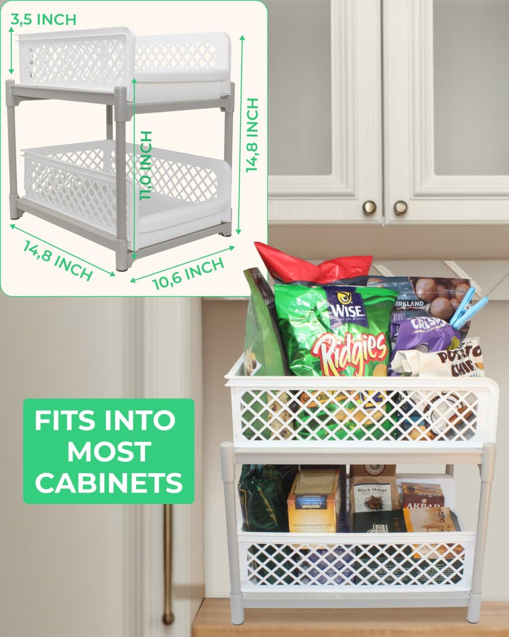 Skywin Drawer Storage 2 Tier Sliding Cabinet Pull Out Organizer | Bathroom Organizer | Under Sink Organizers and Storage | Cabinet Organizers and Storage