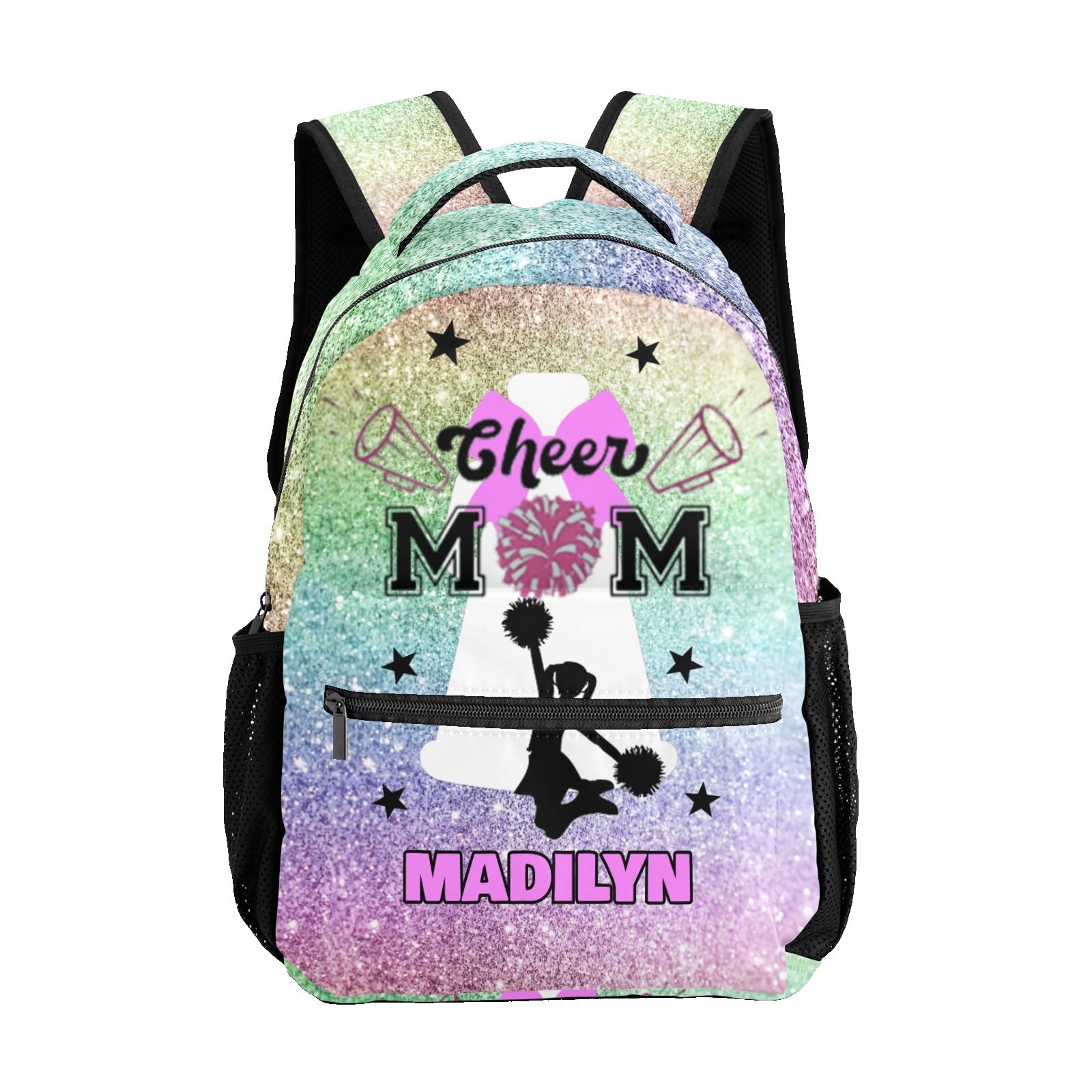 Deven Cheerleader Girl Rainbow Glitter Personalized Kids for Boy/Girl Teen Primary School Daypack Travel Bag Bookbag