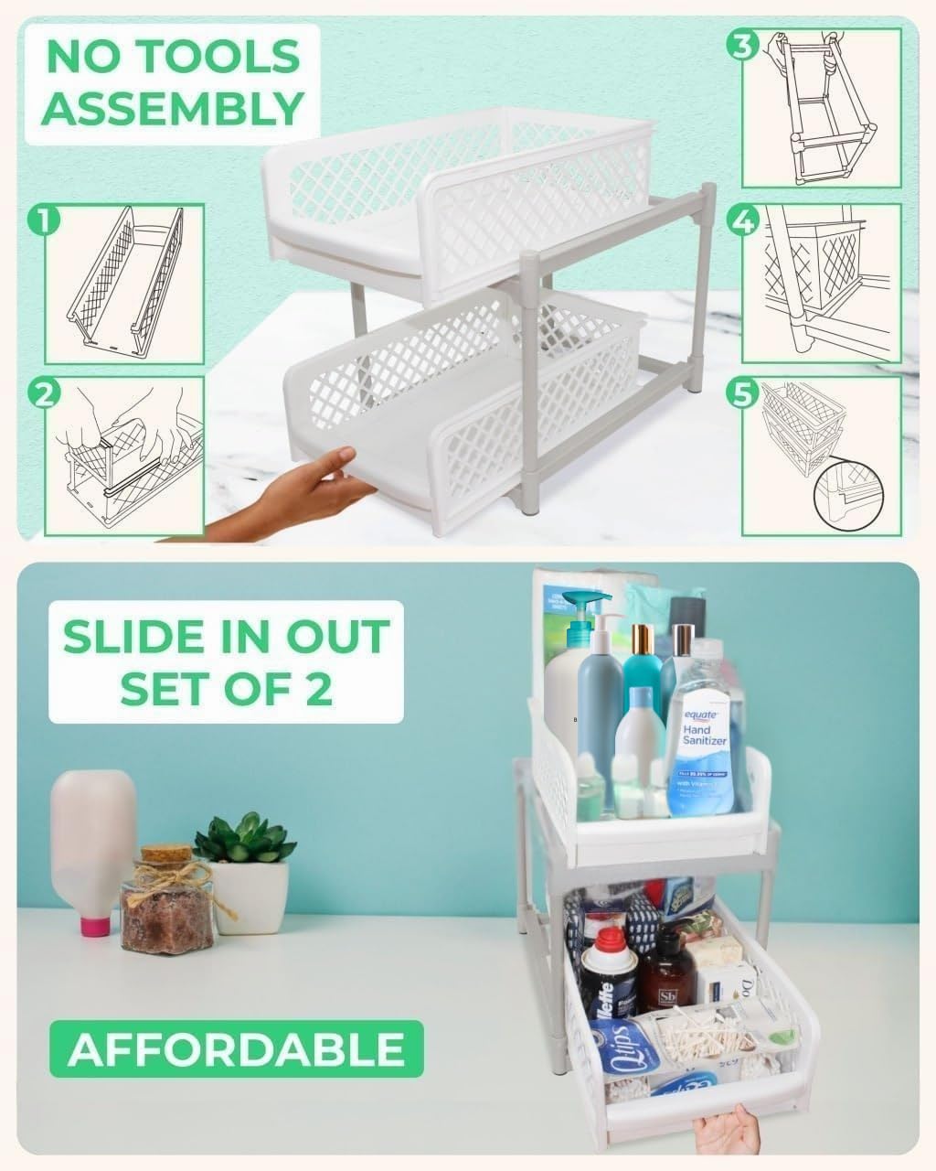 Skywin Drawer Storage 2 Tier Sliding Cabinet Pull Out Organizer | Bathroom Organizer | Under Sink Organizers and Storage | Cabinet Organizers and Storage