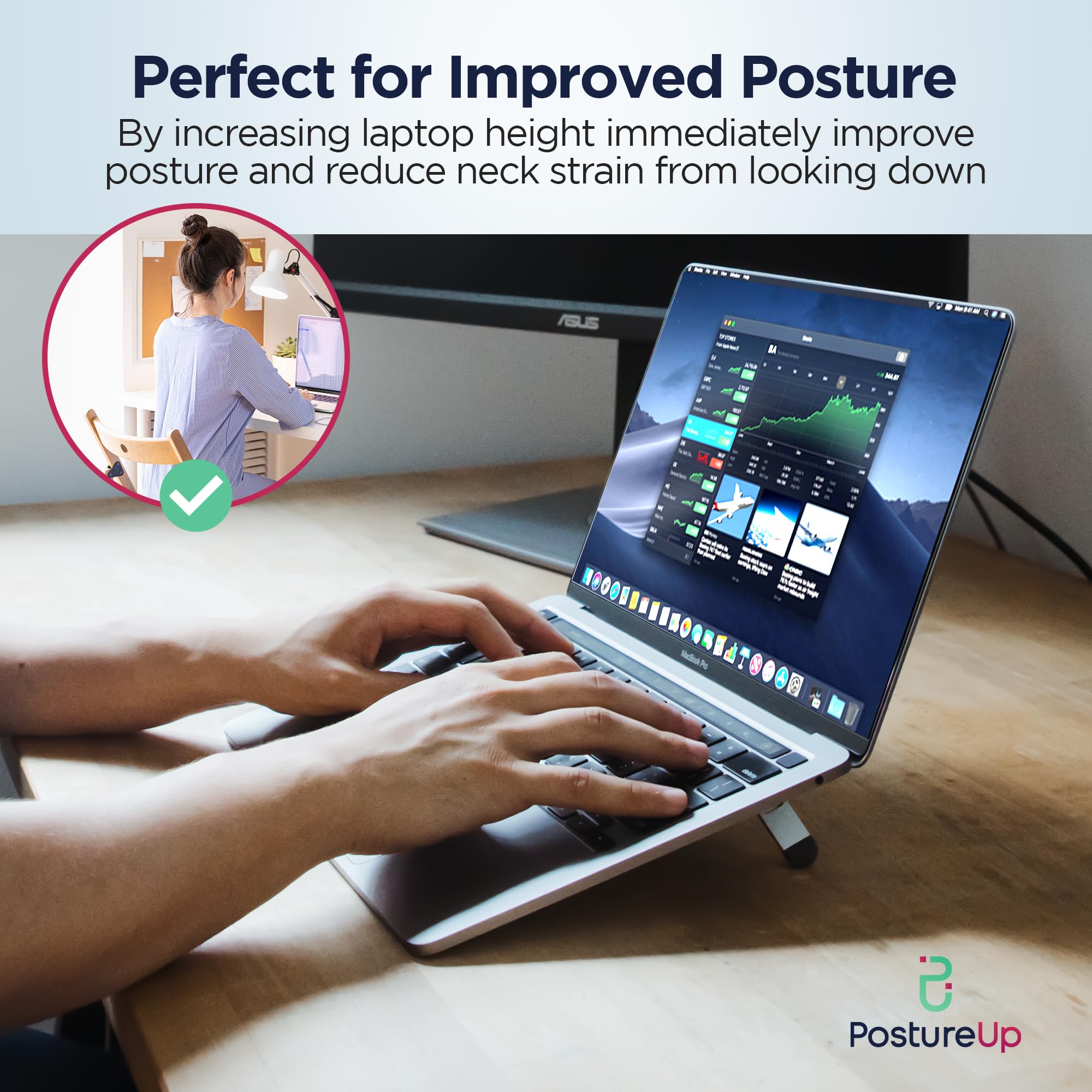 AQUUES Solutions ProRiser Self-Adhesive Non-Scratch Aluminum Laptop & Keyboard Stand for Desk, 1.75 & 3in Elevation, Adjustable Computer Stand, Laptop Riser – for Up to 20in Laptops and Keyboards