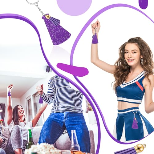 Cunno 40 Pcs Acrylic Cheer Megaphone Keychains with Tassel Cheerleading Team Gift Grad(Glittery Purple, Purple)