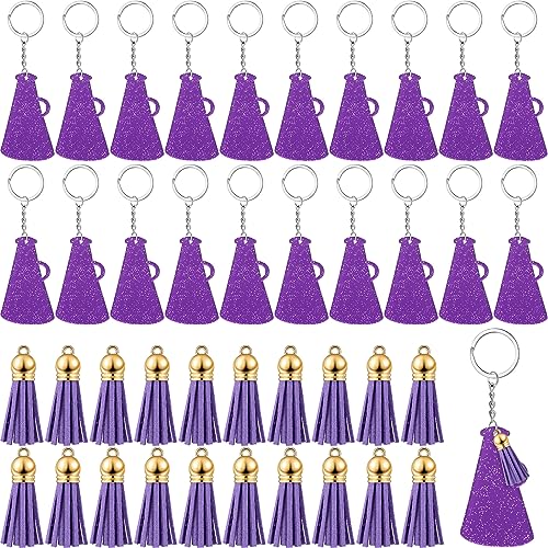 Cunno 40 Pcs Acrylic Cheer Megaphone Keychains with Tassel Cheerleading Team Gift Grad(Glittery Purple, Purple)
