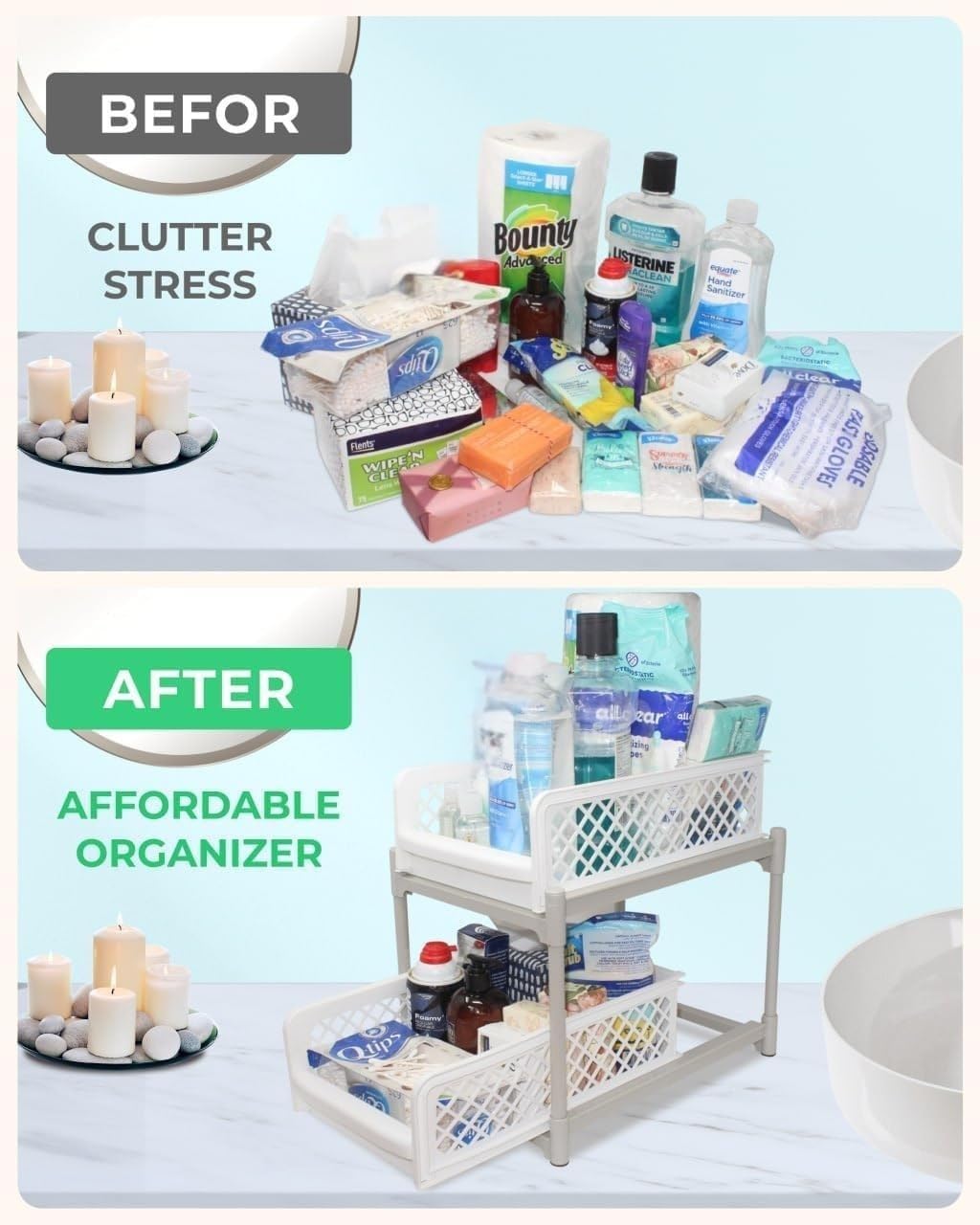 Skywin Drawer Storage 2 Tier Sliding Cabinet Pull Out Organizer | Bathroom Organizer | Under Sink Organizers and Storage | Cabinet Organizers and Storage