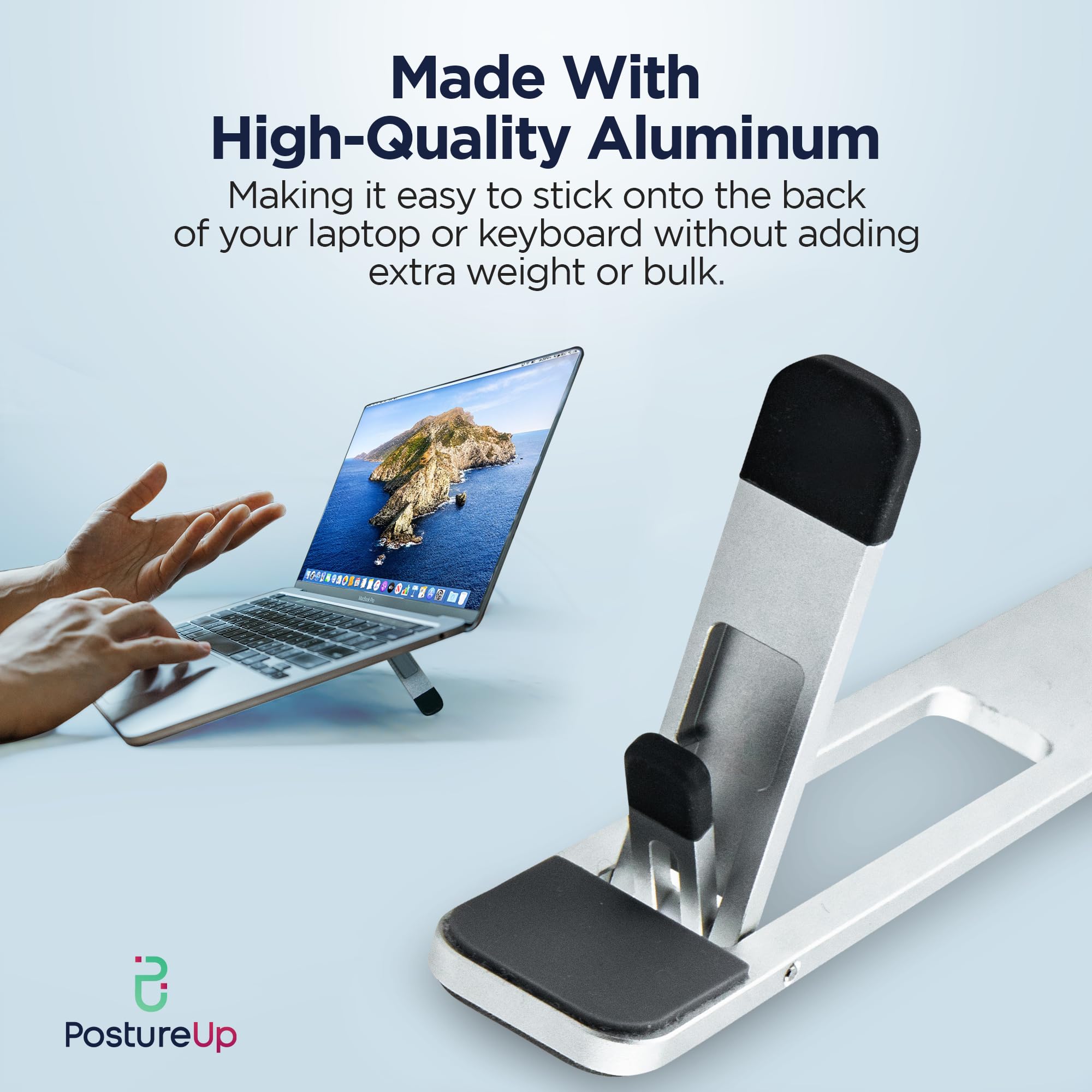 AQUUES Solutions ProRiser Self-Adhesive Non-Scratch Aluminum Laptop & Keyboard Stand for Desk, 1.75 & 3in Elevation, Adjustable Computer Stand, Laptop Riser – for Up to 20in Laptops and Keyboards