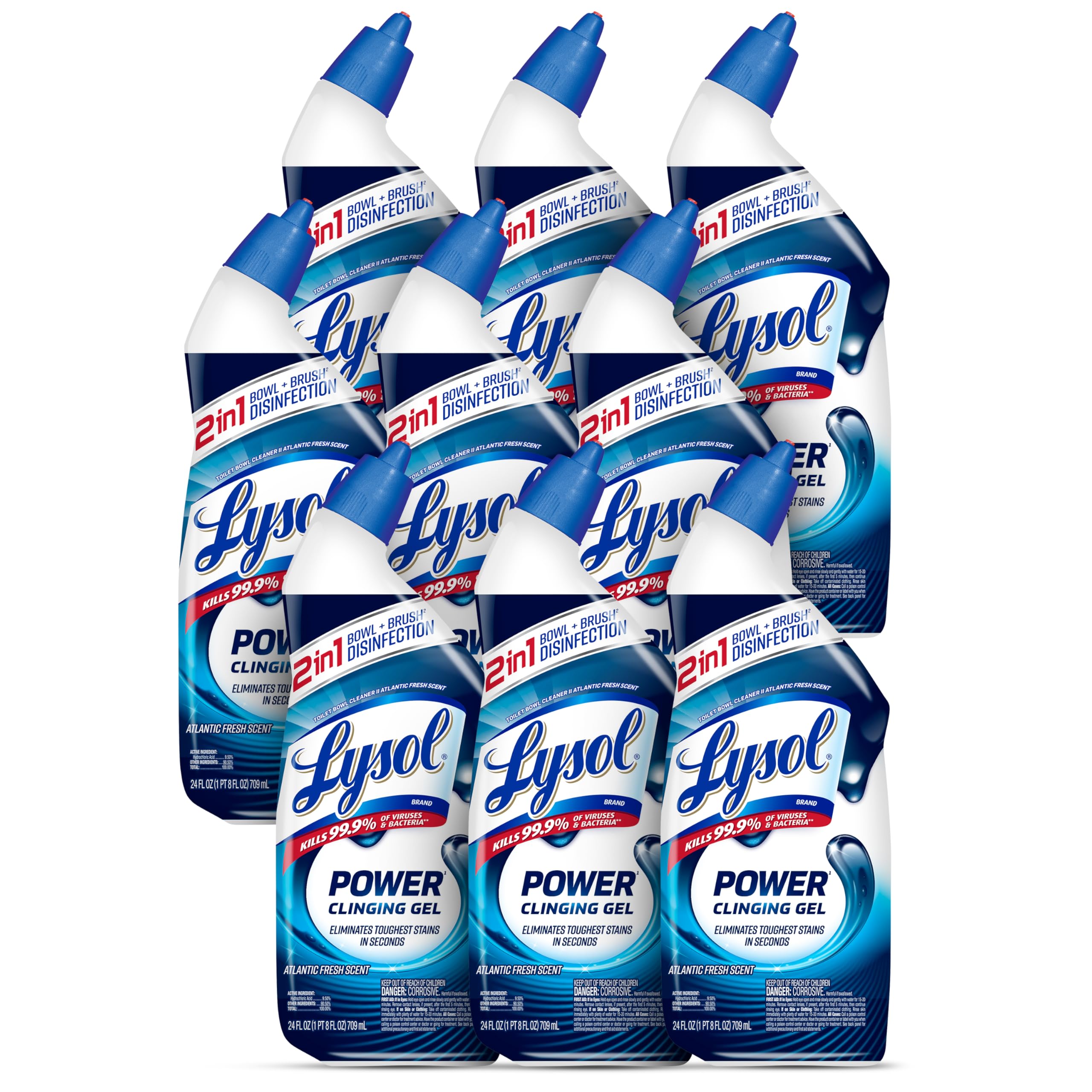 Lysol Power Toilet Bowl Cleaner Gel, For Cleaning and Disinfecting, Stain Removal, 24oz ( 9 count)