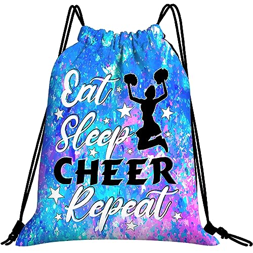 Pinoze Eat Sleep Cheer Repeat Drawstring Backpack Sport Gym String Bag Water Resistant Drawstring Sackpack For Womens