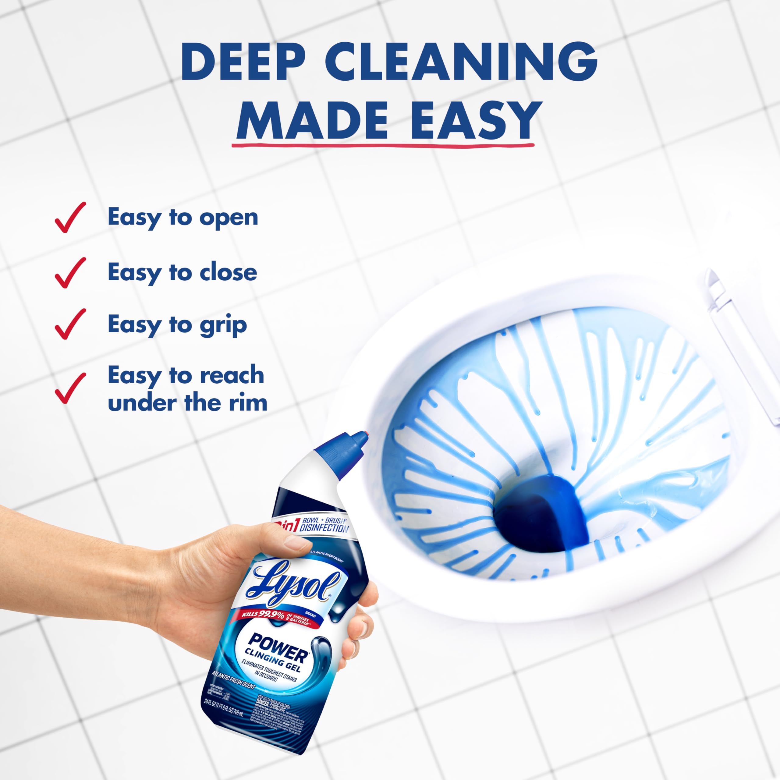 Lysol Power Toilet Bowl Cleaner Gel, For Cleaning and Disinfecting, Stain Removal, 24oz ( 9 count)