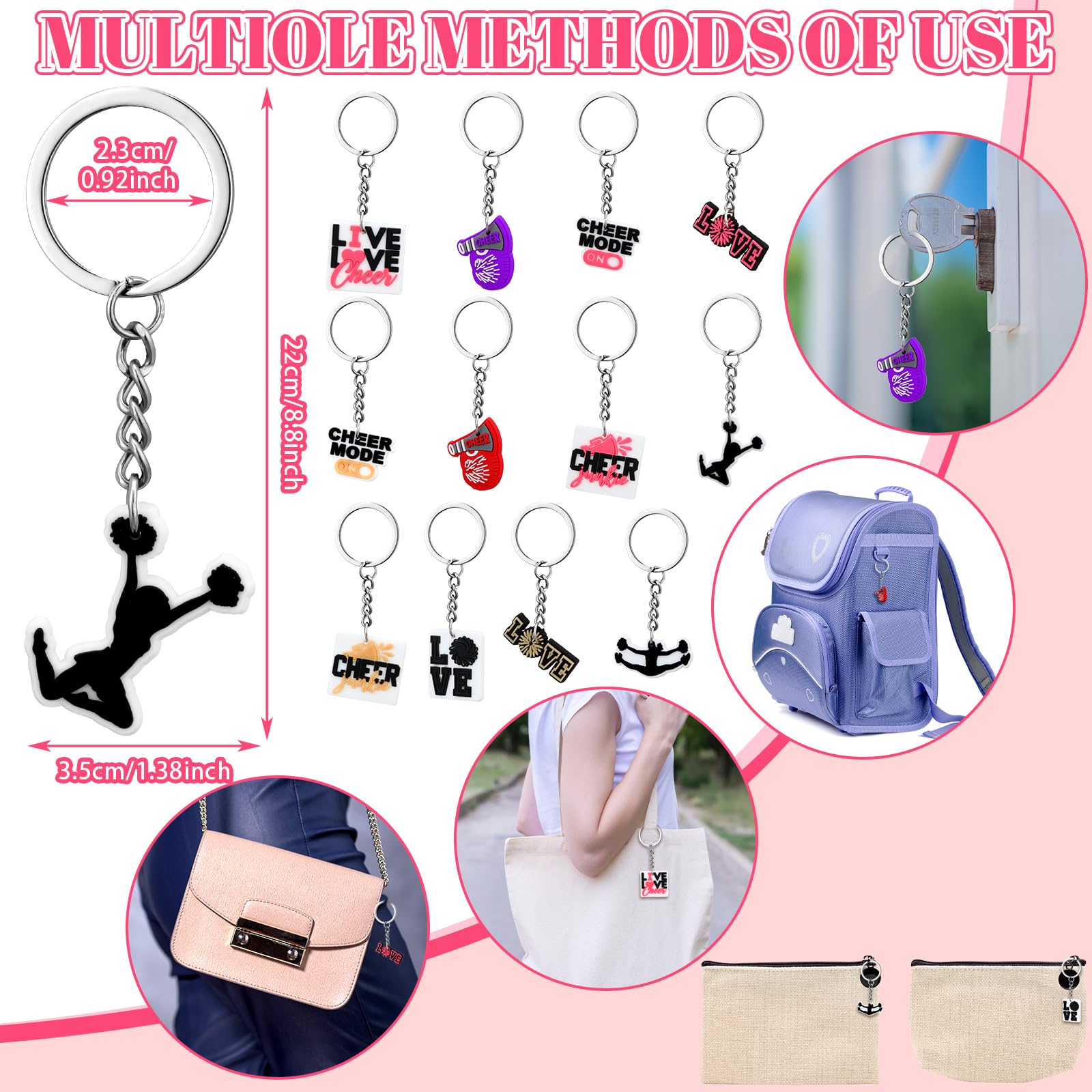 Sureio 48 Pcs Cheerleader Gifts Kit Cheer Stuff Bulk for Team, 24 Pcs Keychain and 24 Pcs Cheer Charms Bracelets Cheerleading Accessories Party Favors for Women Girls Teammates