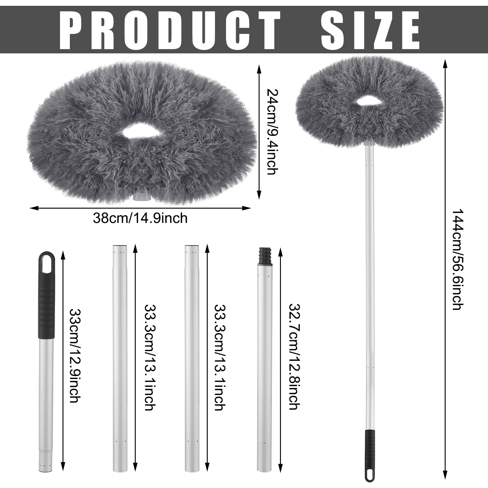 Hoolerry Ceiling Fan Cleaner Duster Reusable Microfiber Blade Cleaning Tool with Extension Pole Washable Extendable 13 to 49.7 Inch for Cleaning High Ceiling Cobweb Furniture Window Top(Gray)